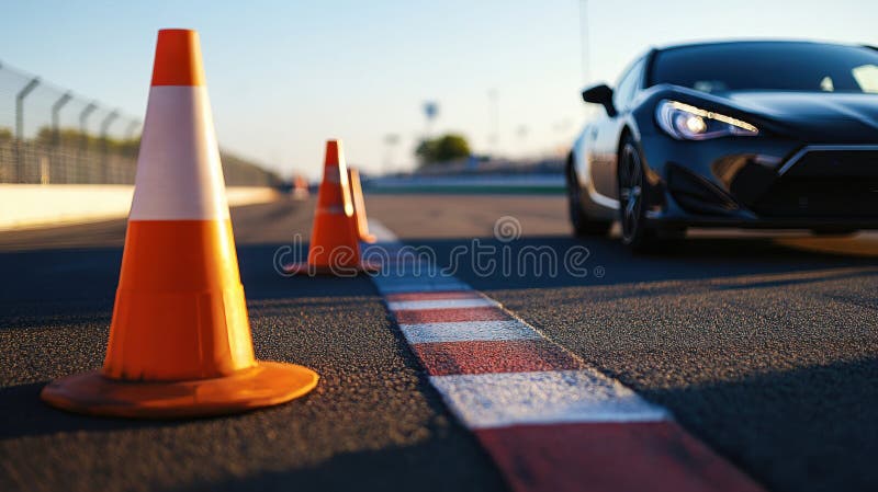Driving Course Setup with Traffic Cones and Car for Safe Driver ...