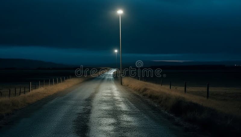 Driving through the Dark Rural Landscape, Vanishing Point Ahead ...