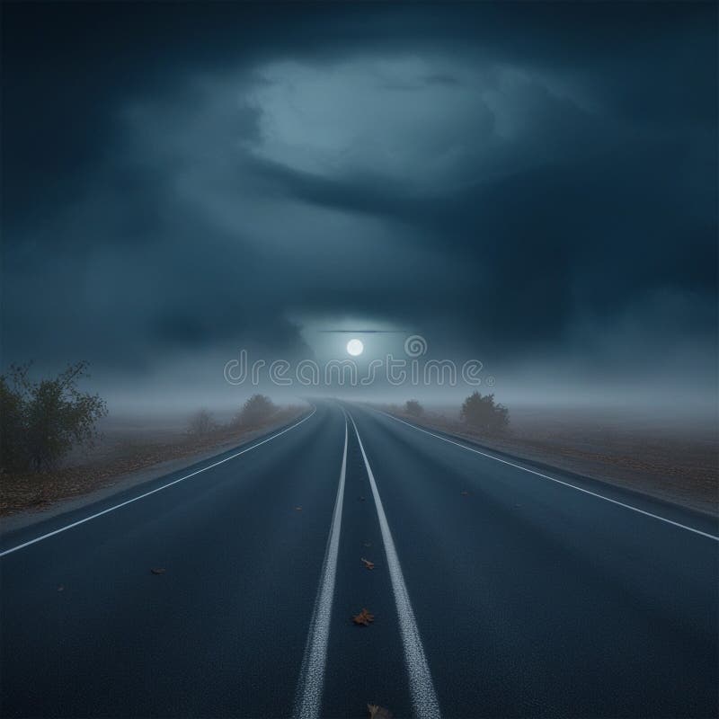 Driving Down a Night Road Loop Road To the Moon Empty Road Runway Stock ...