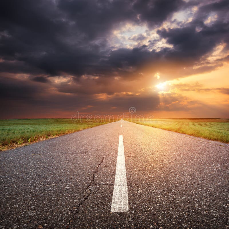 Driving on an Empty Asphalt Road at Sunset Stock Photo - Image of ...