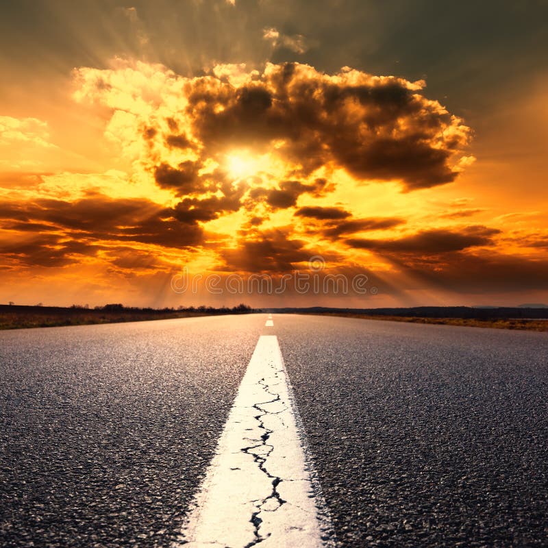 Driving on an Empty Highway at Sunset Stock Image - Image of scenery ...