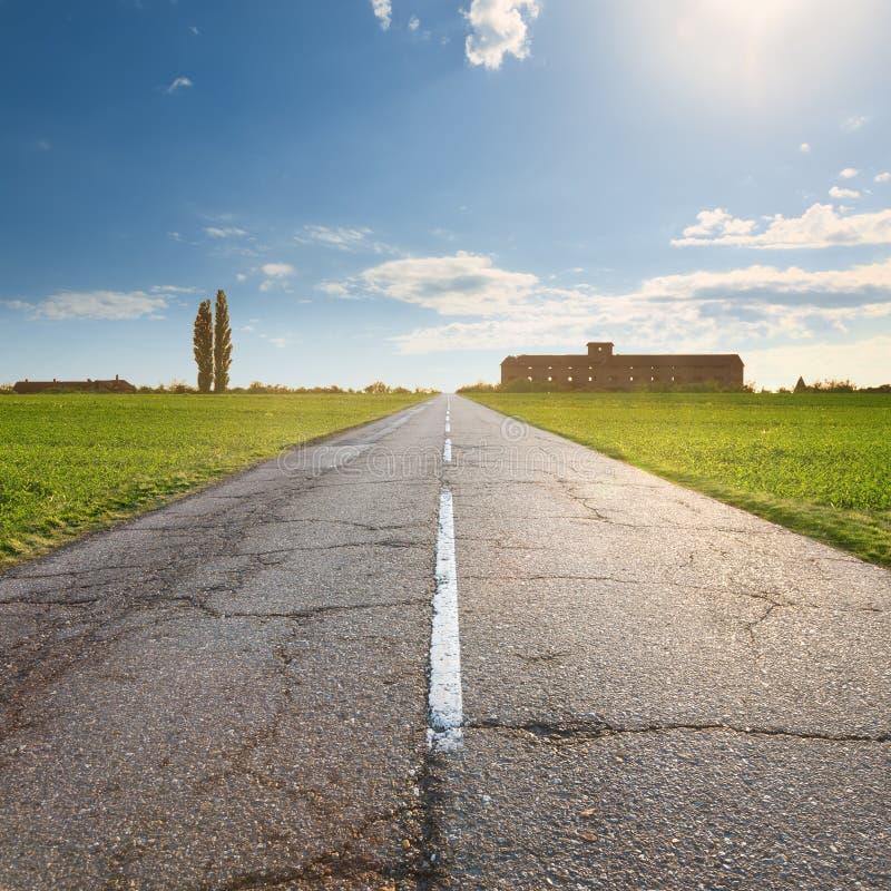 Driving on an Empty, Old Asphalt Road Stock Image - Image of corn ...