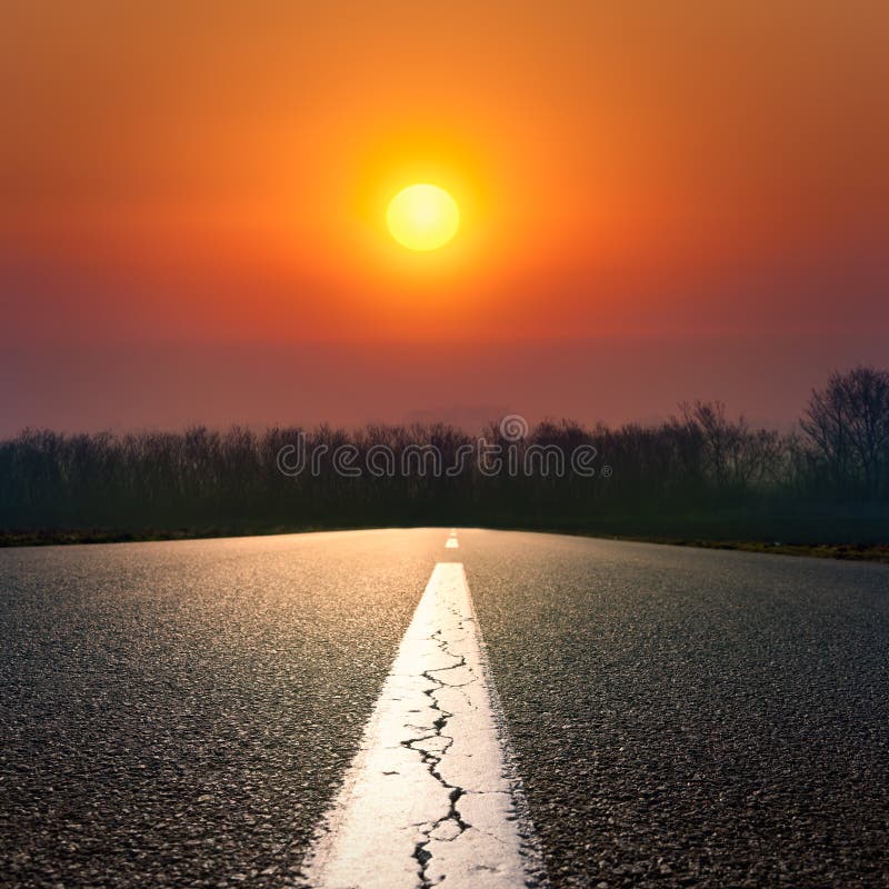 Driving on an Empty Road at Sunset Stock Image - Image of autumn ...