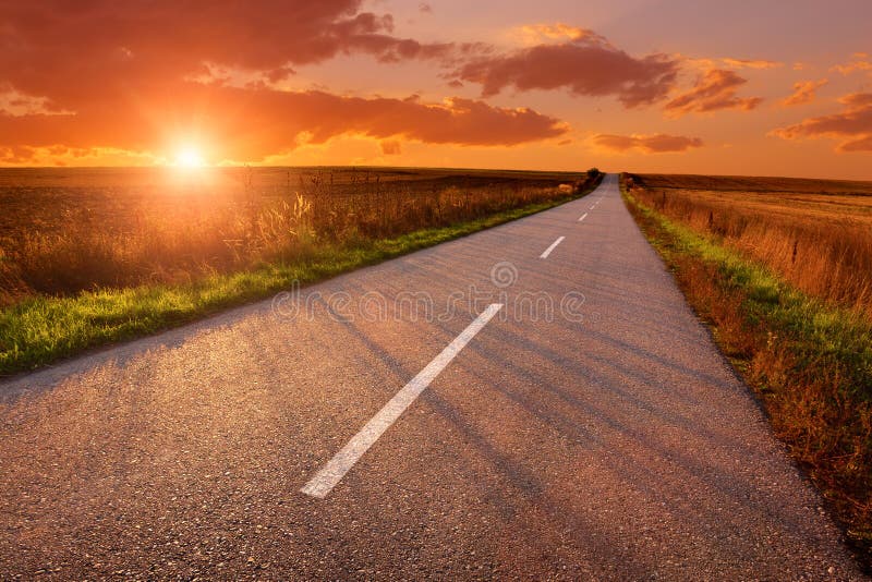 Driving on an Empty Road at Sunset Stock Photo - Image of heaven ...