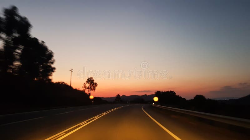 Driving on an Empty Asphalt Road at Night Stock Photo - Image of ...