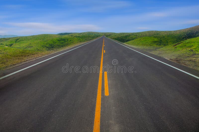 Driving on Empty Road To the Mountains Stock Illustration ...