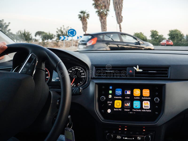 Driving Fast Car with Apple Car on Dashboard Editorial Stock Image ...