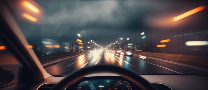 Driving Fast through a Cloudy Night Stock Illustration - Illustration ...