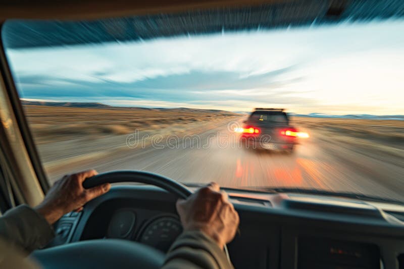 Driving Fast on a Desert Road Chasing Another Car Stock Photo - Image ...
