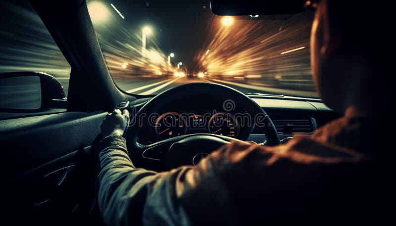 Driving Fast at Night, One Person Behind the Wheel Generated by AI ...