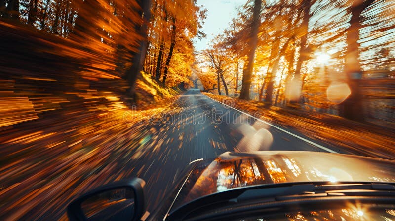 Driving on a Forest Autumn Road with Blur Stock Illustration ...