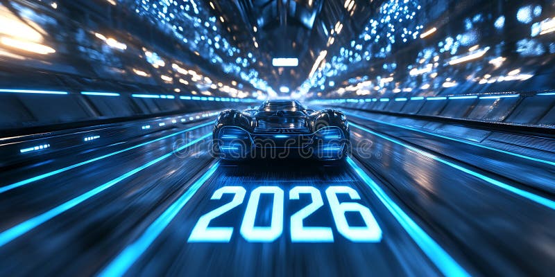 Driving into 2026 a Futuristic Highway Vision Stock Illustration ...
