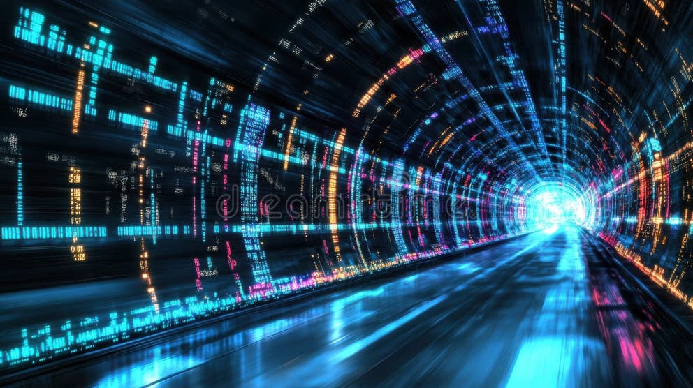 Driving through Futuristic Tunnel with Streaming Data Flow Stock Image ...