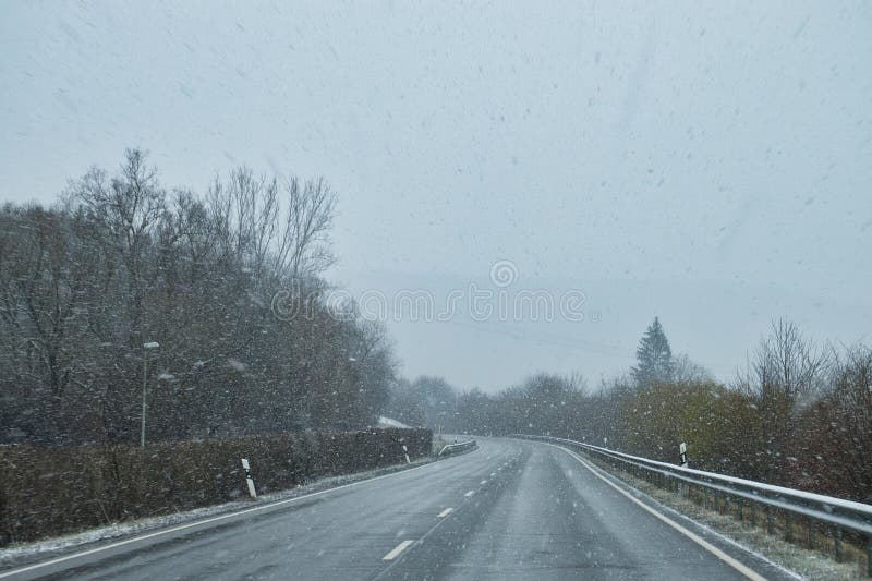Driving on a German Highway in the Snow Stock Image - Image of road ...