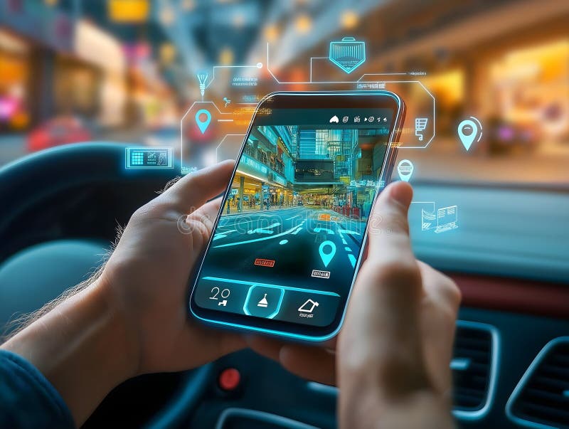 Driving with Gps Navigation Displayed on a Car Dashboard Screen while ...