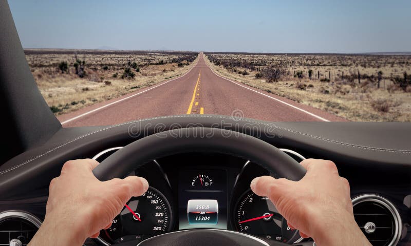 Driving Hands Steering Wheel Stock Image - Image of road, inside: 58400391