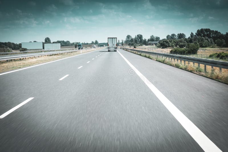 Driving on a Highway/ Expressway, Truck Stock Image - Image of road ...
