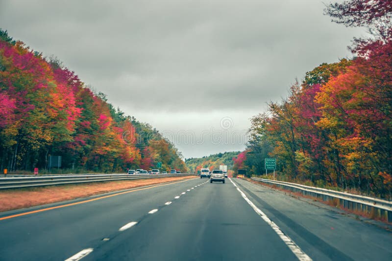 Driving on Highway through Virginia in Autumn Season Stock Photo ...