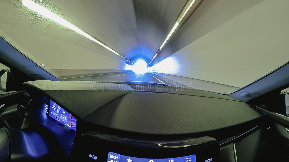 Driving Inside a Tunnel Wide Angle View from Inside a Modern Car on a ...