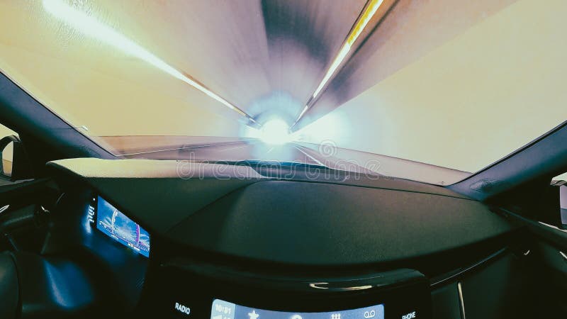 Driving Inside a Tunnel Wide Angle View from Inside a Modern Car on a ...