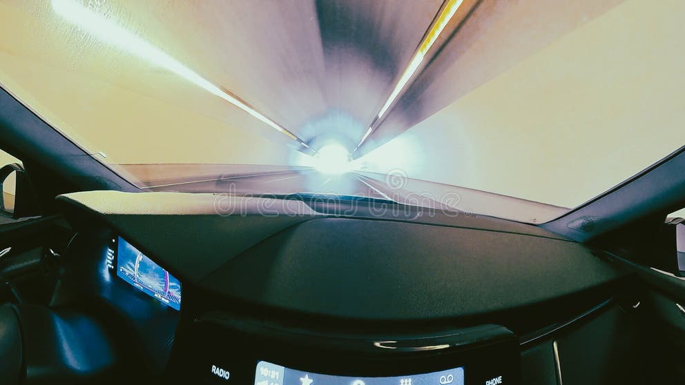 Driving Inside a Tunnel Wide Angle View from Inside a Modern Car on a ...