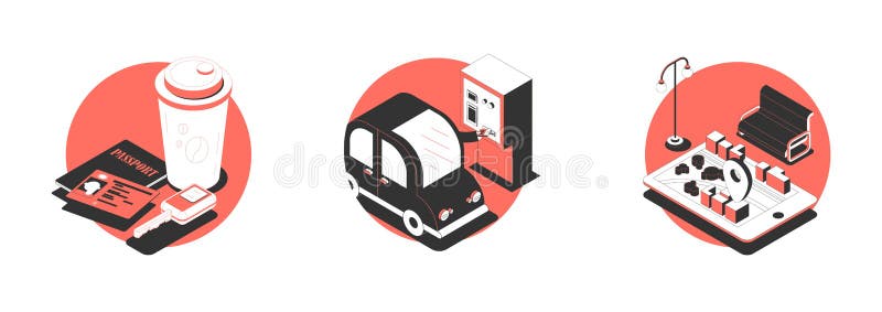 Driving Isometric Compositions Set Stock Vector - Illustration of ...