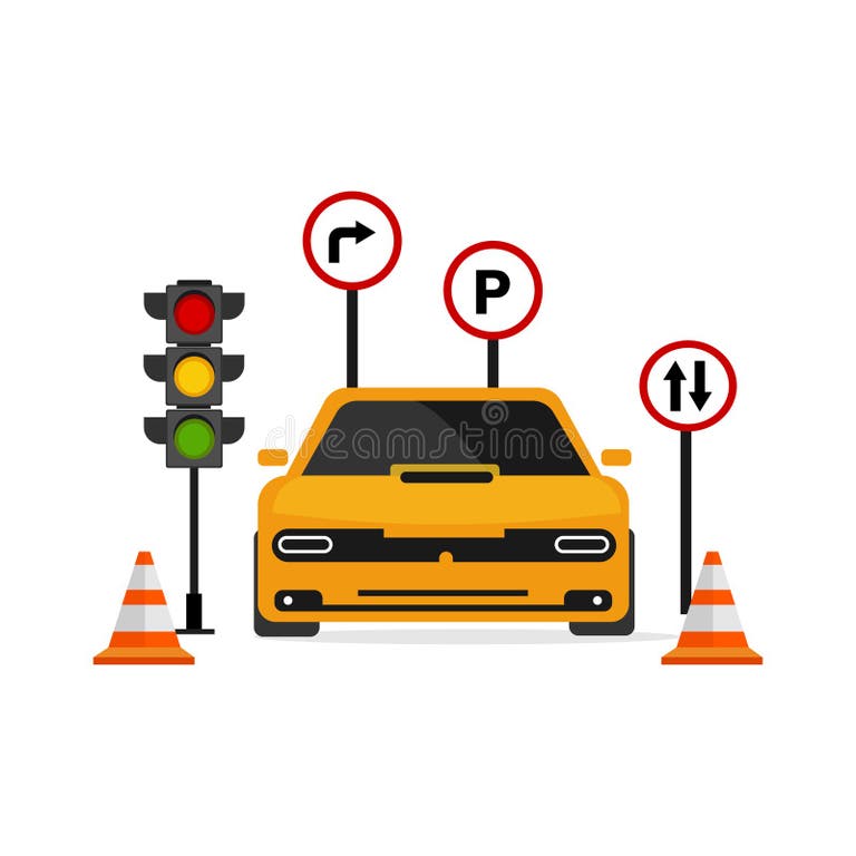 Driving Lesson. Car Driving Practice. Flat Vector Illustration Stock ...