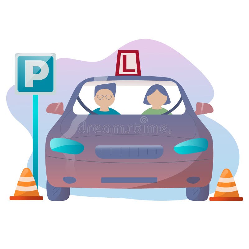 Driving Lesson People in Flat Style Stock Illustration - Illustration ...