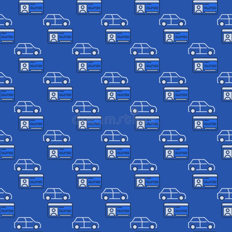 Driving License and Car Vector Driver ID Blue Seamless Pattern Stock ...