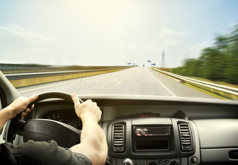 Driving car on highway stock photo. Image of closeup - 71974896
