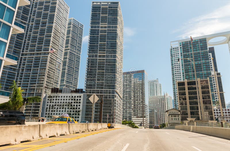 Driving in Miami, Florida. City Buildings Along Main Road Stock Image ...