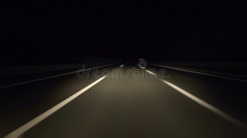 Driving on Modern Highway with Bright Lights on Road at Night Stock ...
