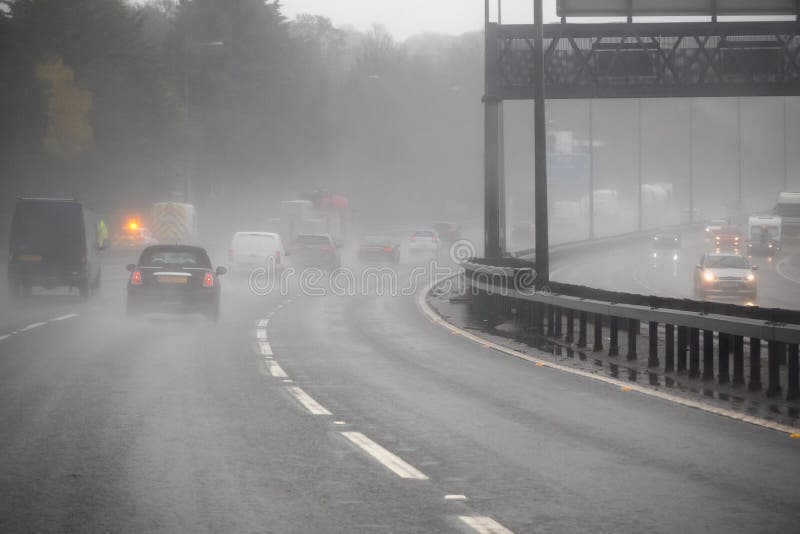 Driving on a Motorway in Adverse Weather Conditions Stock Image - Image ...