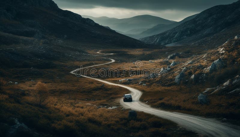 Driving through Mountain Range, Adventure Awaits Ahead Generated by AI ...