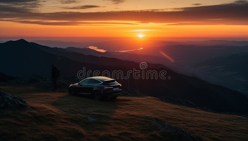 Driving through Mountain Range at Dusk, Chasing Adventure and Freedom ...