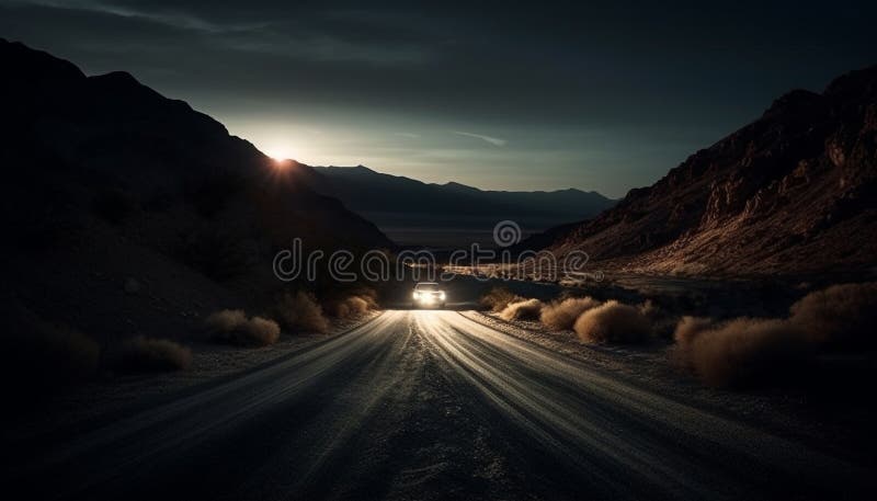 Driving through the Mountain Range at Dusk Generated by AI Stock ...