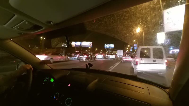 Driving Night City Streets. View from Inside. Stock Video - Video of ...