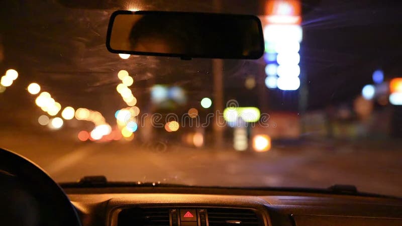 Driving Night City Streets. View from Inside. Stock Video - Video of ...