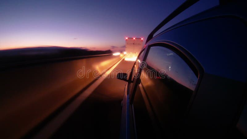 Driving in Night Highway Timelapse. View from Outside Car Cabin Stock ...