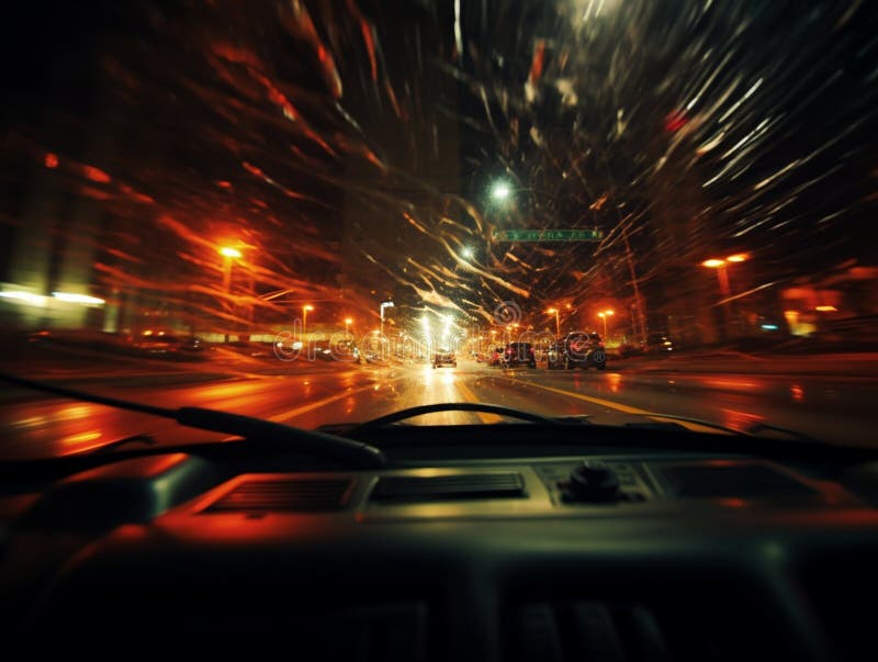 Driving at Night Traffic. Generative AI Stock Illustration ...