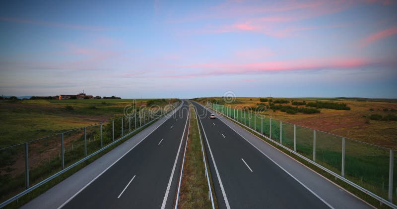 Driving on Open Highway Road, Aerial Sunset View Stock Footage - Video ...