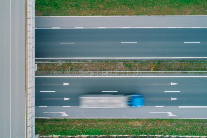 Driving on Open Road. Aerial View Stock Image - Image of delivery ...