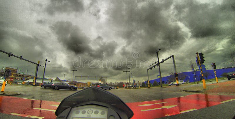 Driving Over a Busy Intersection in the City on a Motorcycle Editorial ...