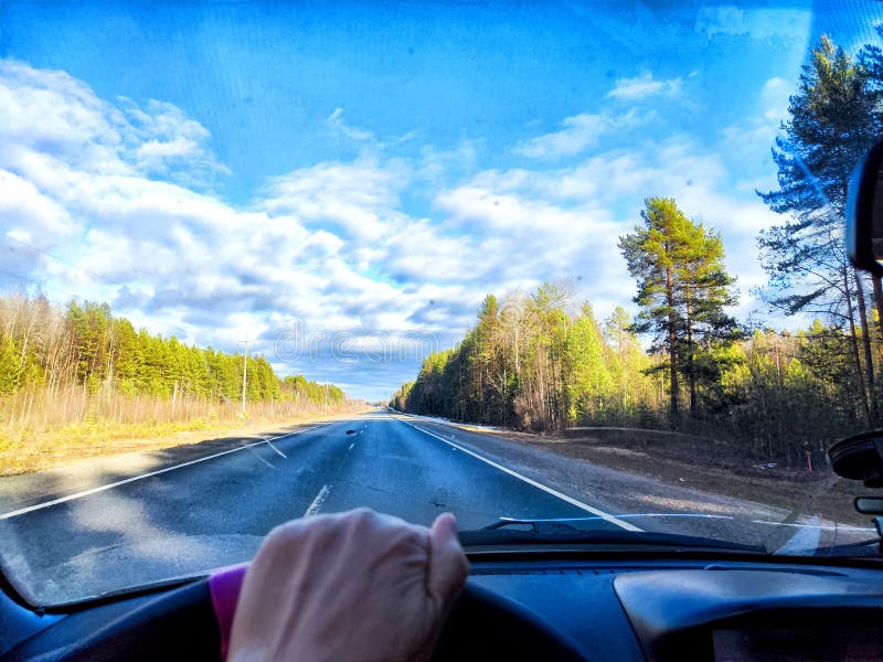 Driving with Poor Visibility Due To a Cracked Windshield on a Cloudy ...