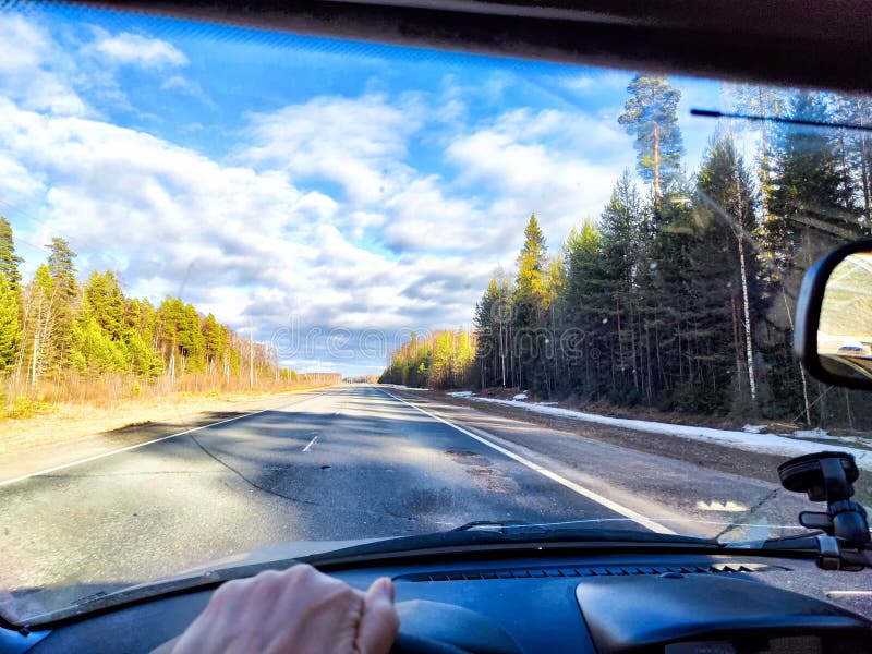 Driving with Poor Visibility Due To a Cracked Windshield on a Cloudy ...