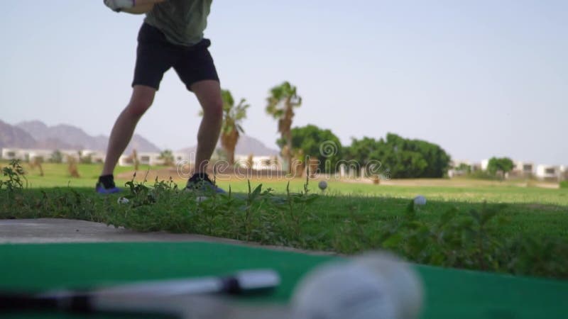 Driving Range Golf. Man Practicing with Golf Club. Stock Footage ...