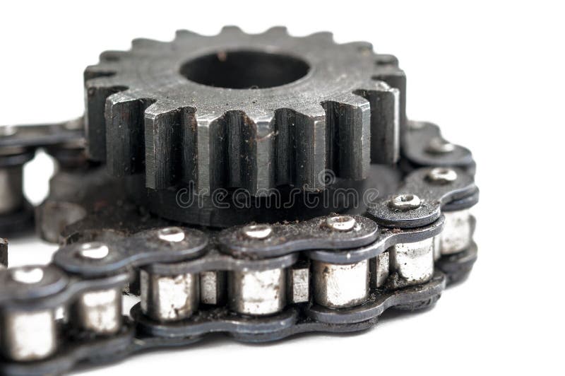 Driving Roller Chain and Gear Isolated on White Background.Copy Space ...