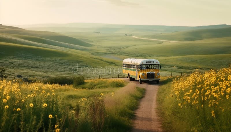 Driving through the Rural Landscape, a Yellow Bus Adventure Awaits ...