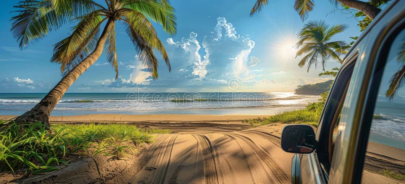 Driving on a Sandy Beach Road at Sunset Stock Image - Image of horizon ...