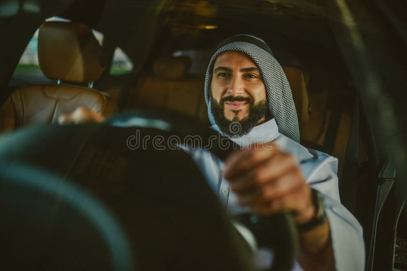 Saudi Man Driving a Car and Feeling Good Stock Photo - Image of ...